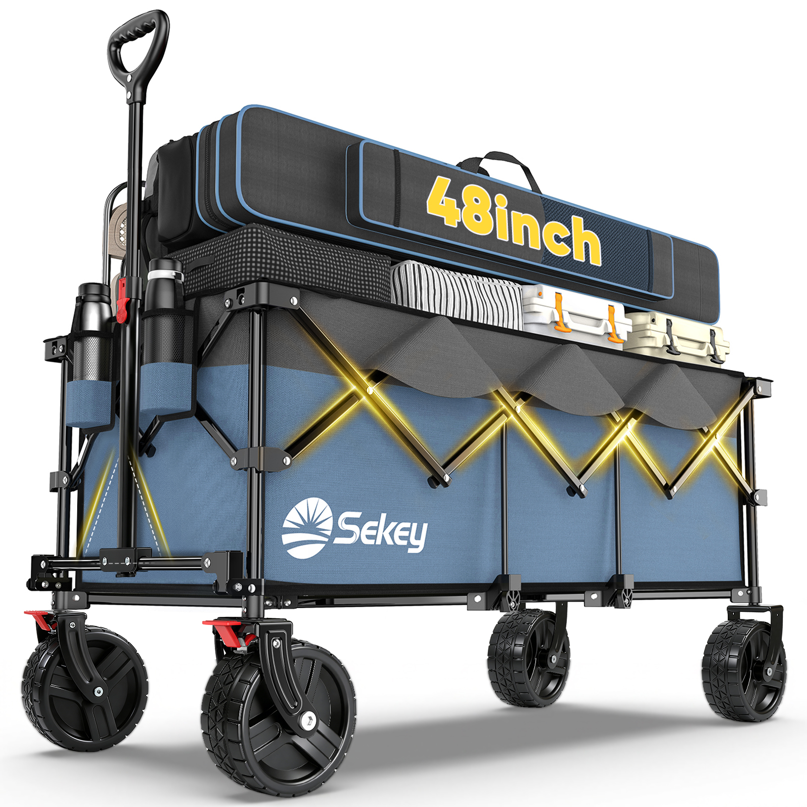 Sekey 48" Collapsible Wagon, 300L Heavy-Duty Cart with 440lbs Capacity ...